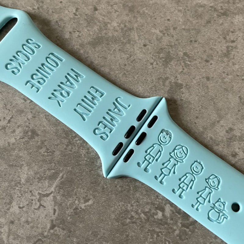 Apple Watch Silicone Sports Band Strap - Engraved Stick Figure Family ...