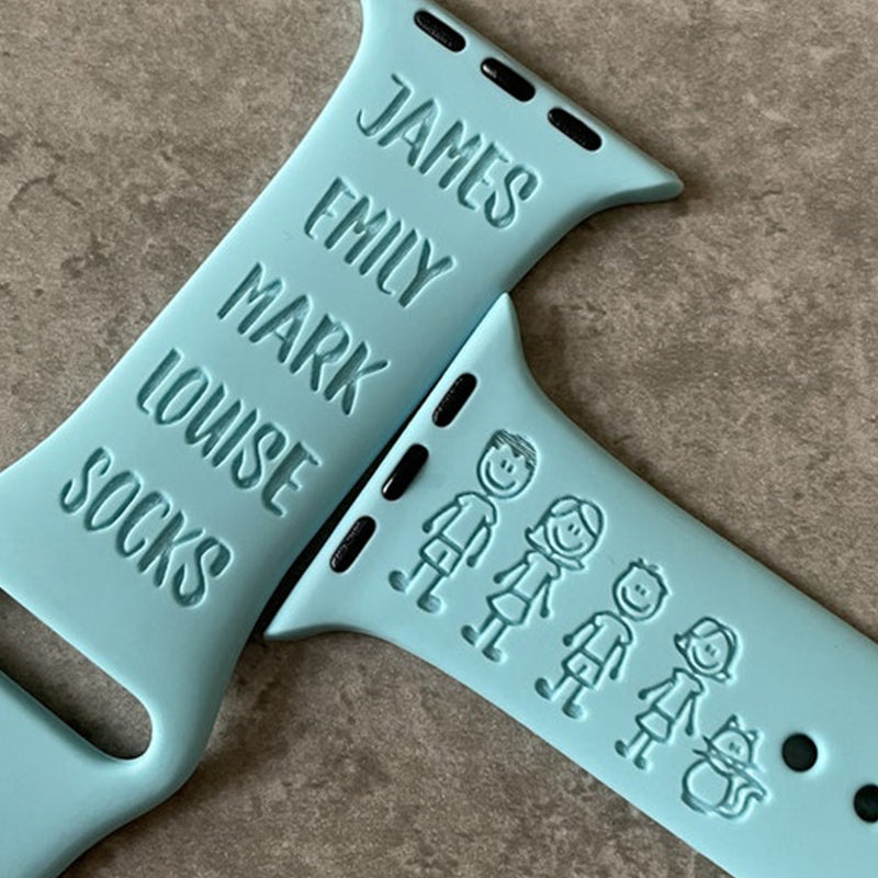 Apple Watch Silicone Sports Band Strap - Engraved Stick Figure Family ...