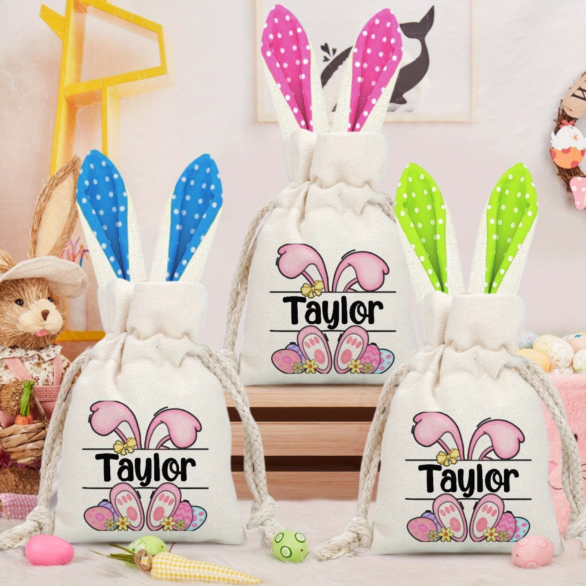 Custom Easter Bunny Sack - Personalized Rabbit Print Gift Bag with Nam ...