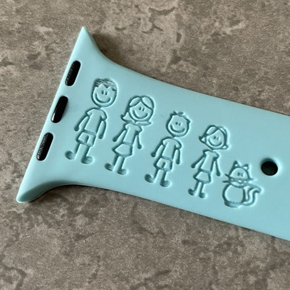 Apple Watch Silicone Sports Band Strap - Engraved Stick Figure Family ...