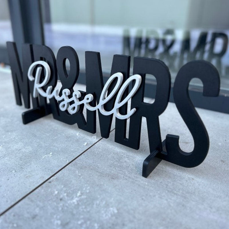Wedding Table Custom Name Sign, Mr & Mrs Name Sign 16" wide on Stands ...