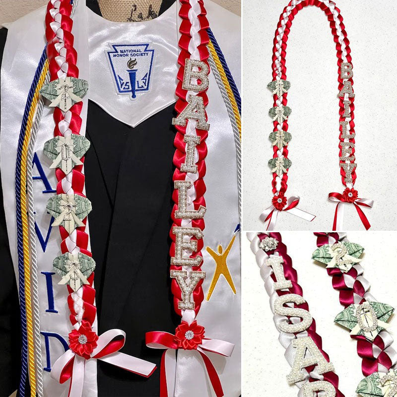 Graduation Lei, 2 Color Double Braid with bows, Personalized Letters ...