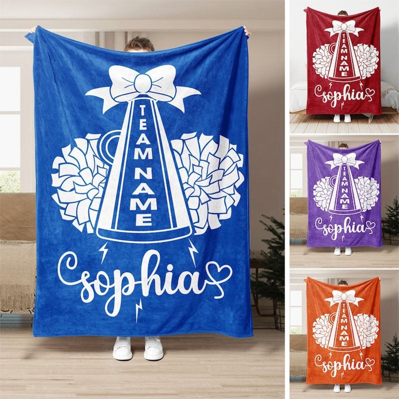 Personalized Cheerleading Blanket, Cheer Pom Poms Soft Cozy Sherpa ...